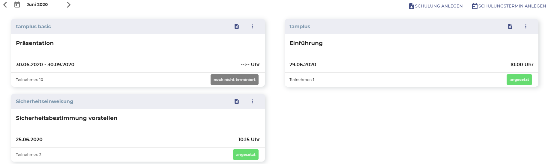 Schulungsverwaltung, Schulungsmanagment, Schulungen | tamplus